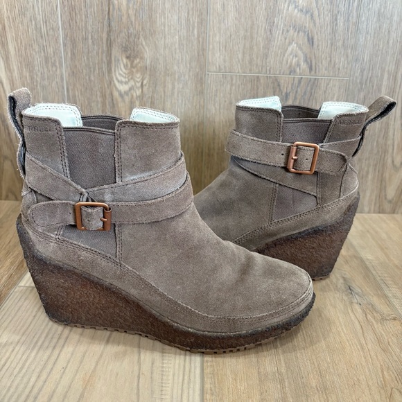 Merrell | Shoes | Merrell Tan Nubuck Tremblant Wedge Mid Ankle Buckle ...